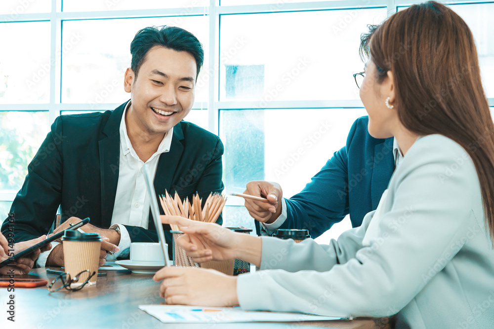 Happy diverse employees team celebrating teamwork success, business ...