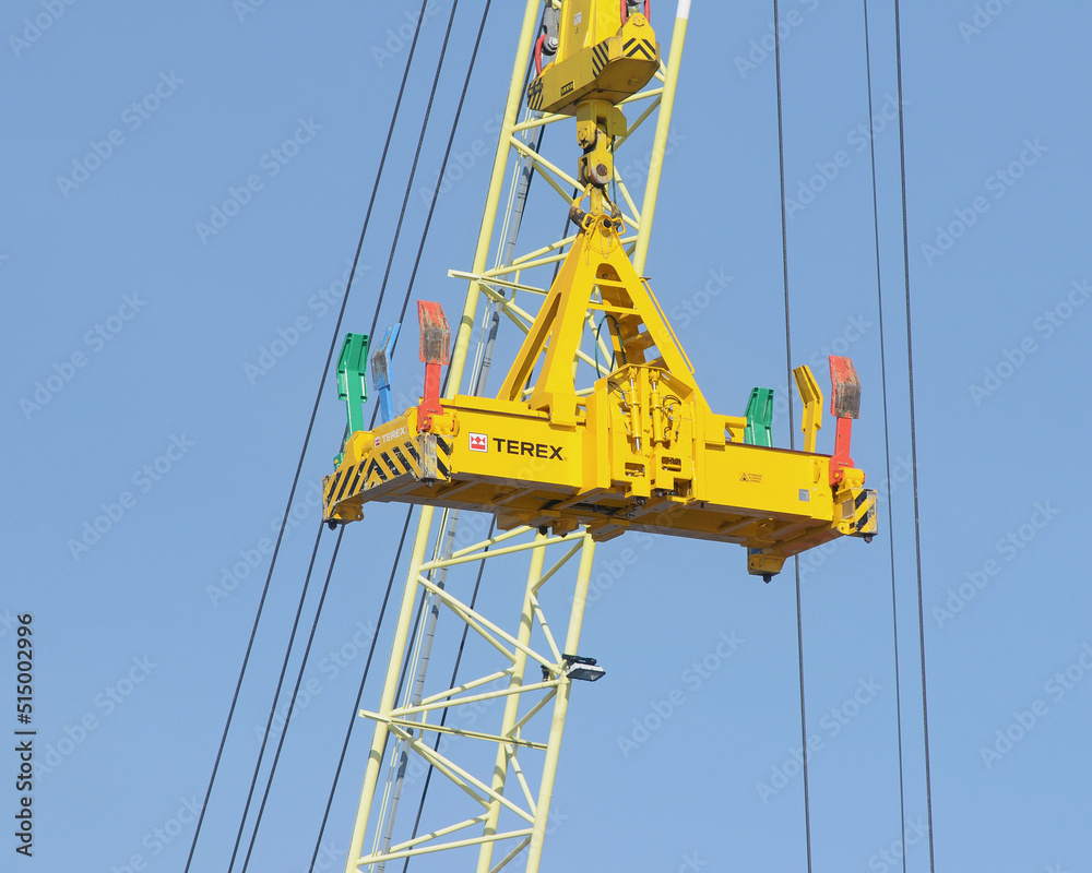 Hooking system for containers of a Terex harbor crane Stock Photo ...