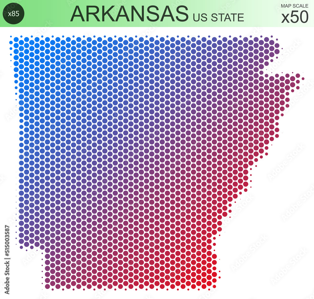 Dotted map of the state of Arkansas in the USA, from circles, on a ...