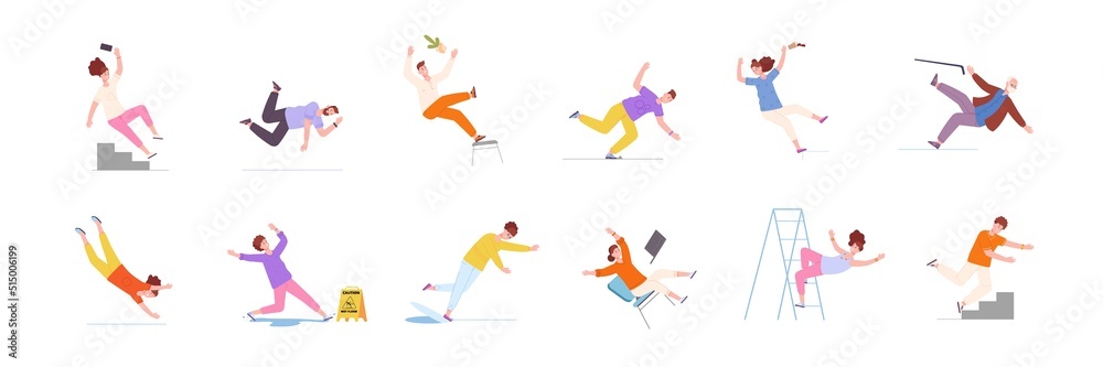 Vektorová grafika „Falling injury. Accident of fall stairs people ...