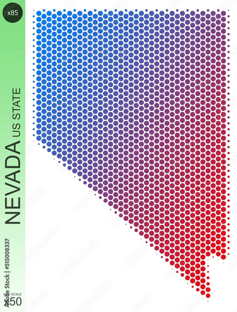Dotted map of the state of Nevada in the USA, from circles, on a scale ...