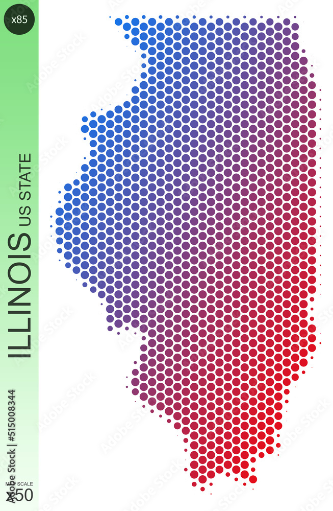 Dotted map of the state of Illinois in the USA, from circles, on a ...
