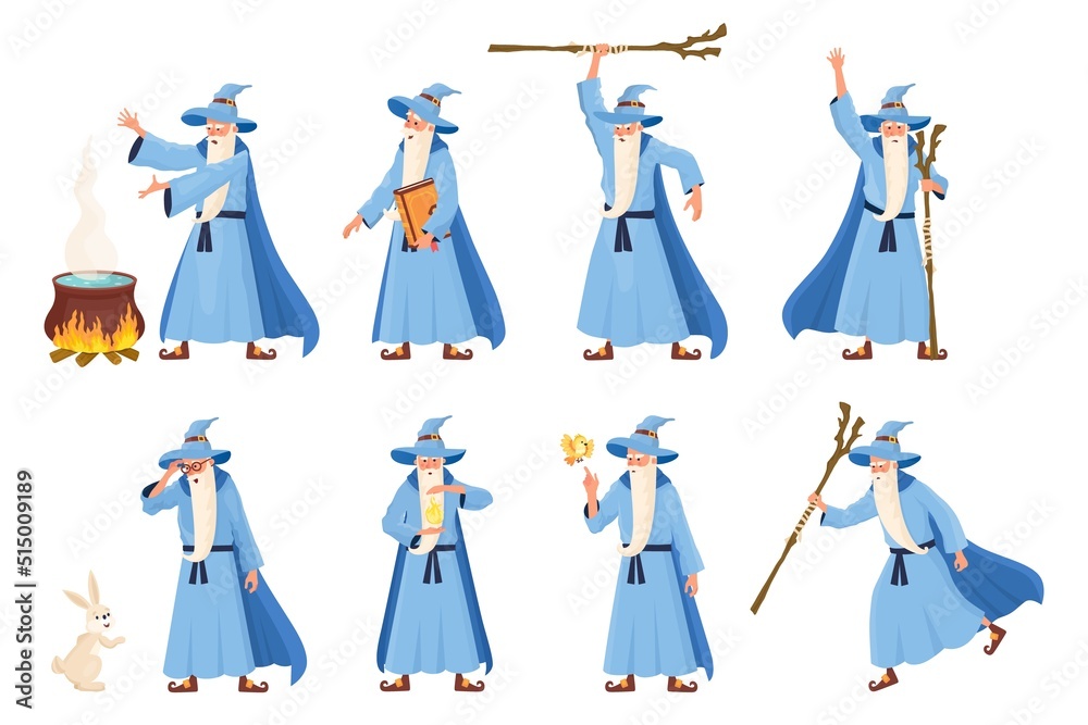 Medieval wizard. Cute sorcerer, cartoon magician man costumed merlin ...