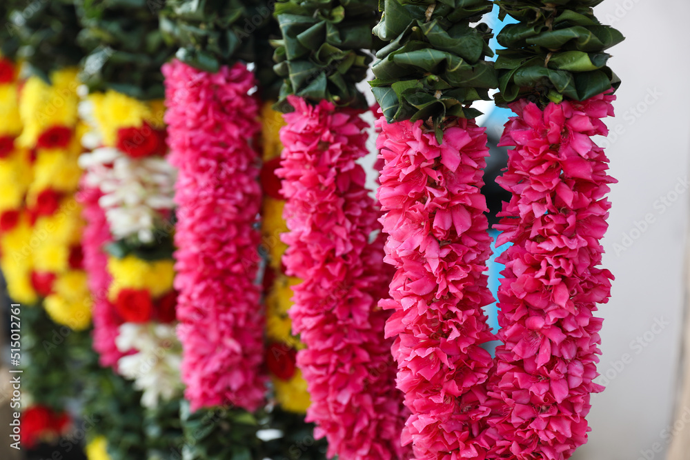 Indian traditional wedding garlands in shop for sale Stock Photo ...