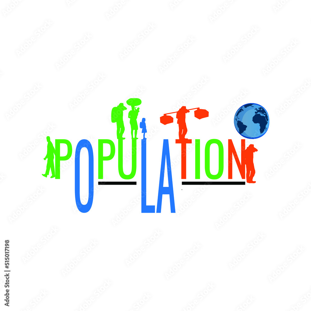 world population day concept. typography. illustration vector Stock ...