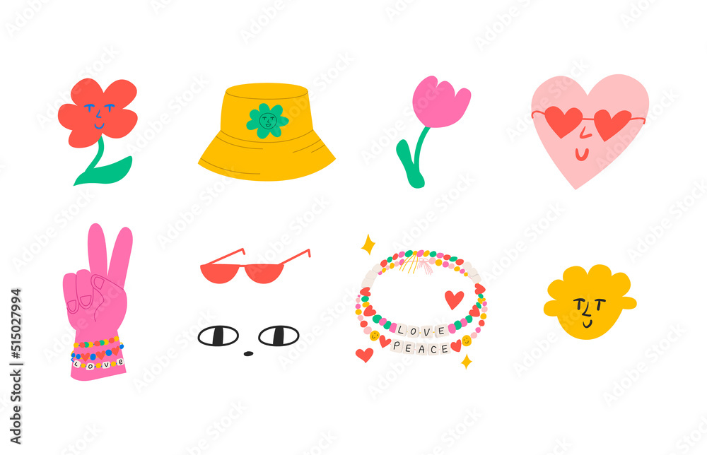 Set of cute objects in kidcore y2k style. Vector illustration on ...