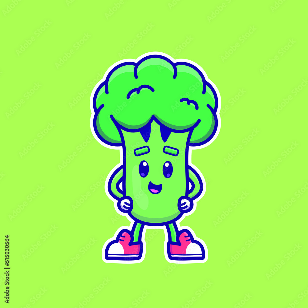 Cute cartoon broccoli in vector illustration. Isolated food vector ...