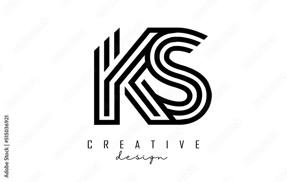 Outline KS K s letter logo with united lines. Letters with geometric ...
