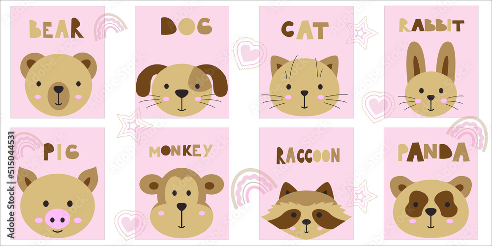 Cute animal icons. Baby cards of cute little animals to explore their ...