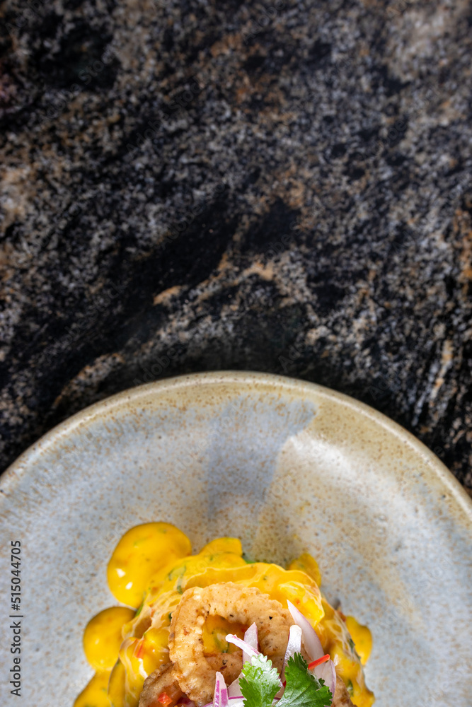 Causa peruana Acevichada, Una causa con ceviche encima Stock Photo ...