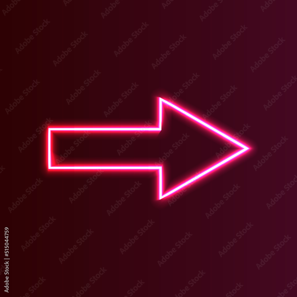 Realistic gradient neon arrow on pink and red background. Geometric ...