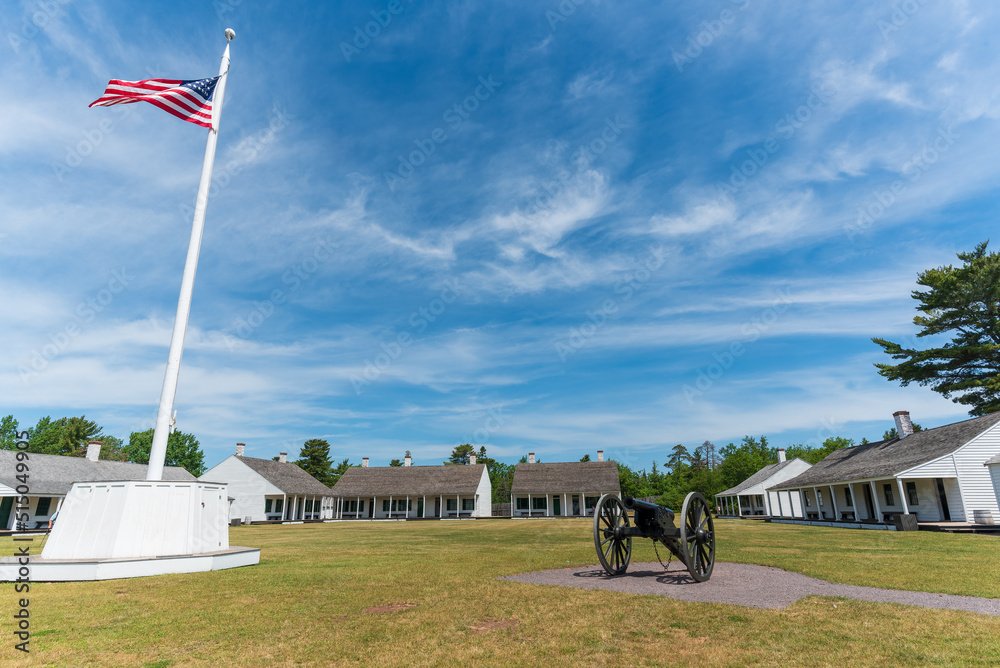 Old Glory and cannon at Fort Wilkins Historic State Park in Copper ...