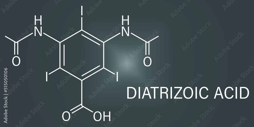 Skeletal formula of Diatrizoic acid contrast agent molecule. Also known ...