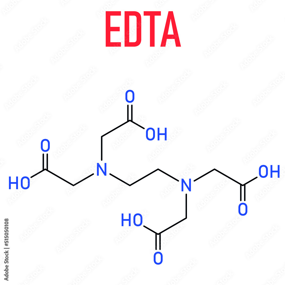 Skeletal formula of ethylenediaminetetraacetic acid or EDTA complexing ...