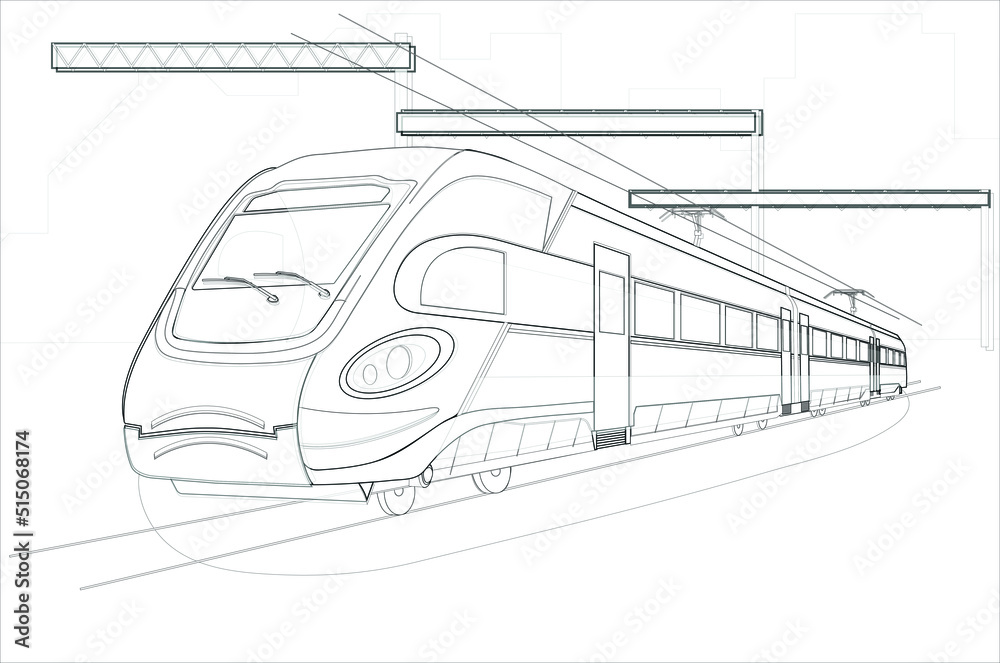 Architect drawing modern perspective scetch of rapid train, Stock ...