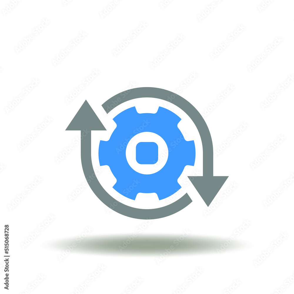 Vector illustration of gear with round arrows process. Icon of WIP Work ...