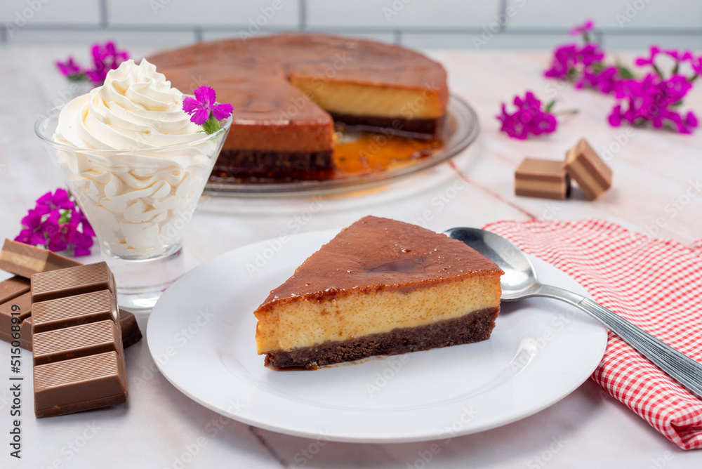 chocolate and flan dessert, inverted cake with chocolate sponge cake ...
