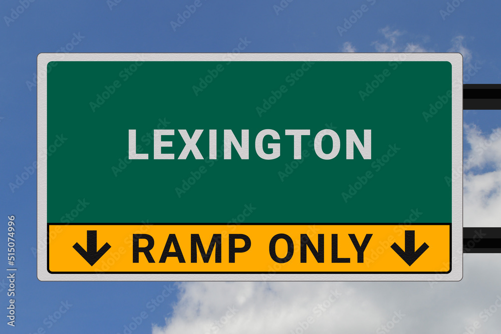 Lexington logo. Lexington lettering on a road sign. Signpost at ...