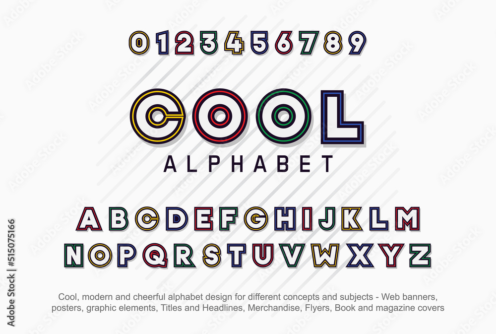 Cool Alphabet. Modern typeface font effect in bold and different colors ...