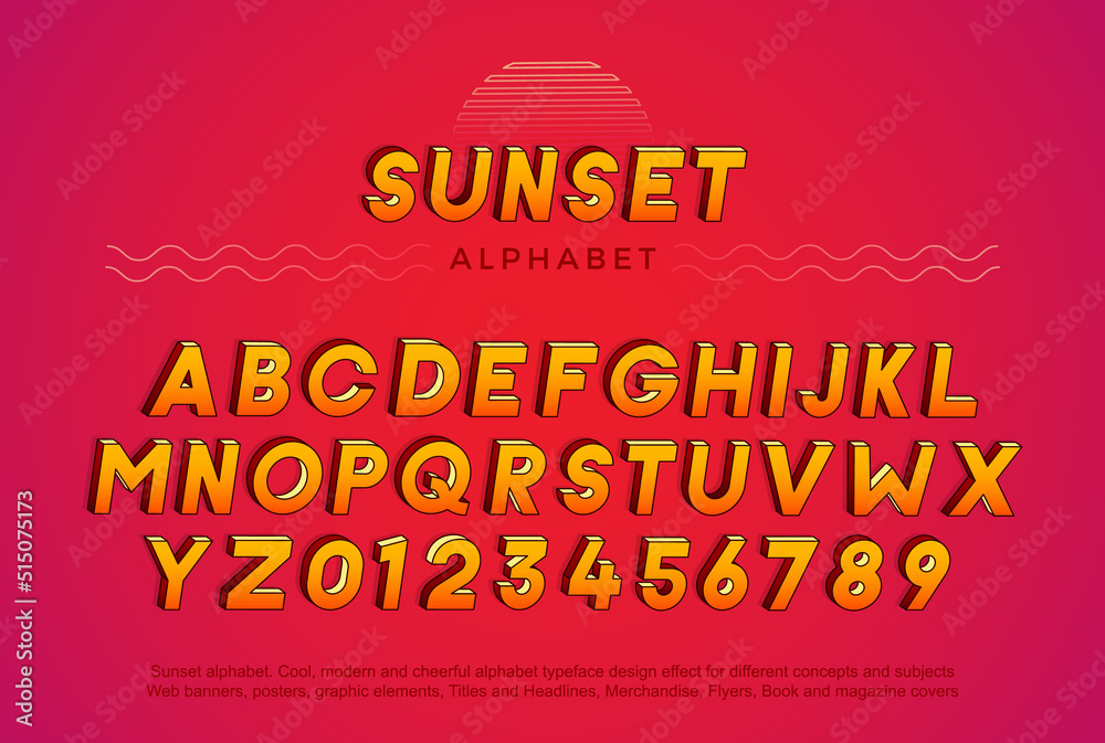 Sunset Alphabet font effect design with vivid colors. Vector art ...