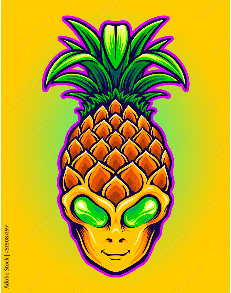 Alien head with pineapple fruit Vector illustrations for your work Logo ...