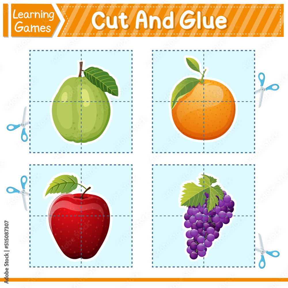 Cut And Glue Of Fruits. Education Developing Worksheet Game For Kids ...