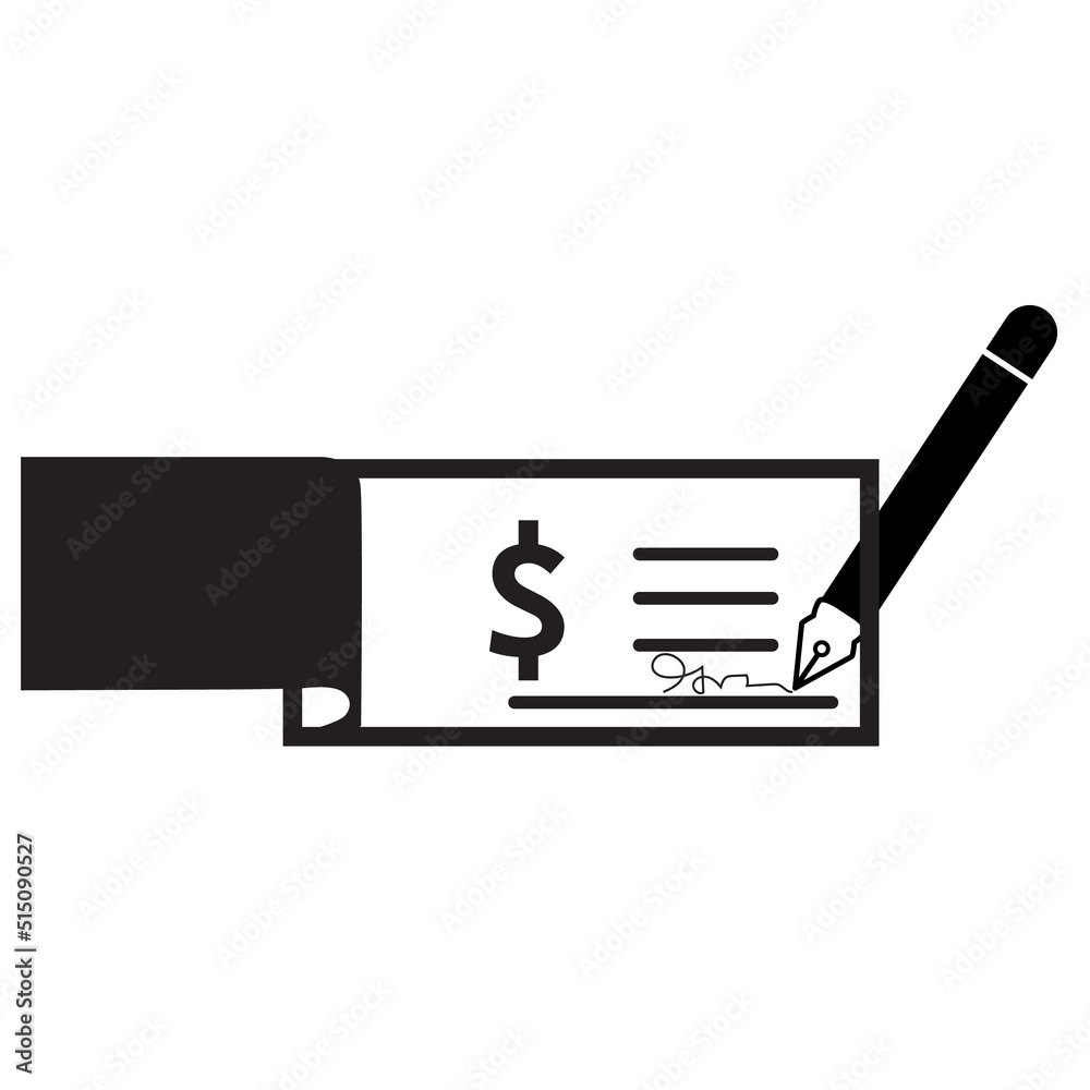 cheque icon on white background. checkbook and pen sign. bank cheque ...