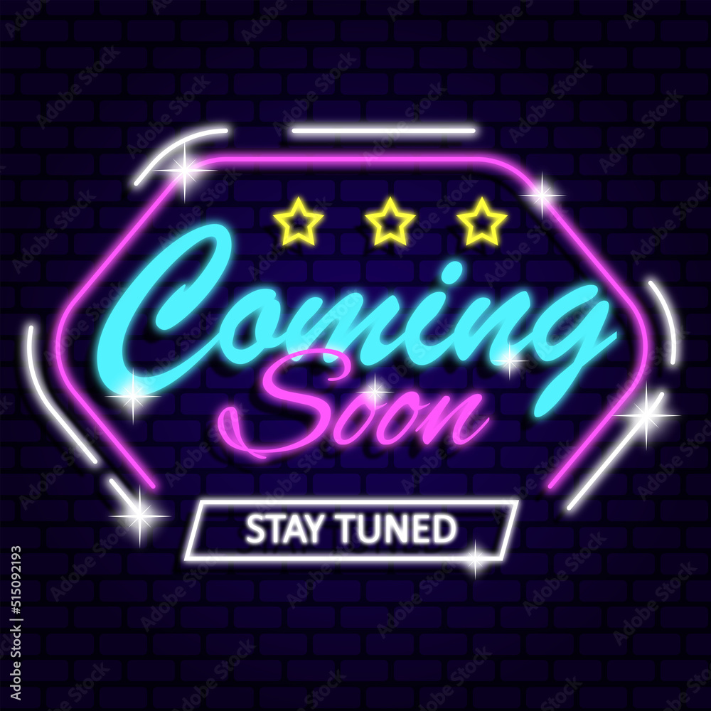 coming soon neon signs style glow effect logo typography lettering ...