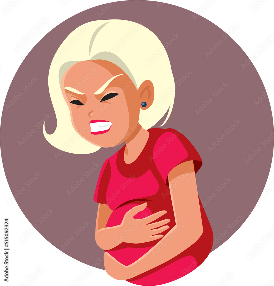 Worried Pregnant Woman Suffering from cramps Vector Cartoon ...