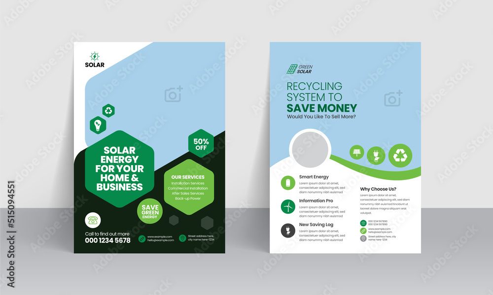 Green energy flyer templates and solar panel business poster layout ...