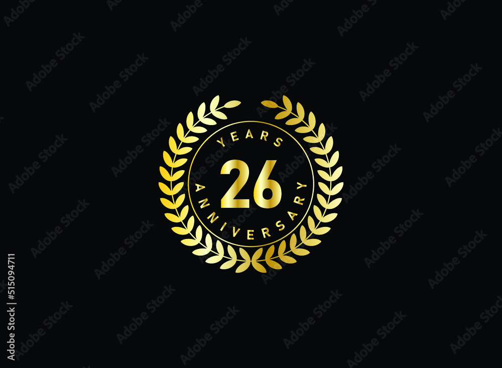 26th anniversary celebration with gold glitter color and white ...