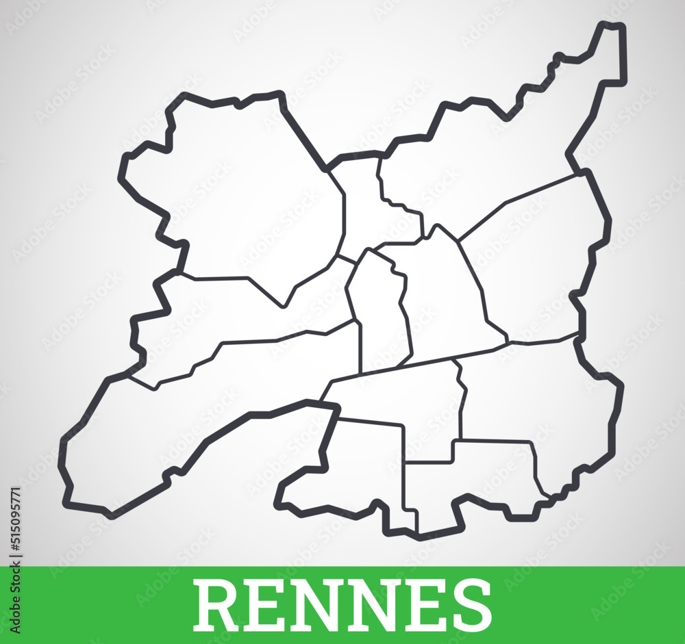 Simple outline map of Rennes, France. Vector graphic illustration ...