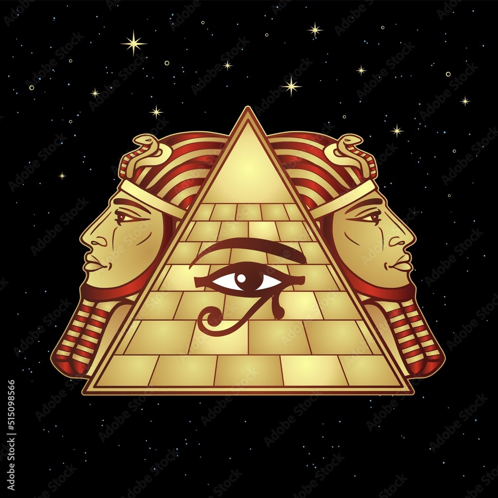 Animation drawing: symbol of Egyptian pyramid, eye of Horus, profile of ...