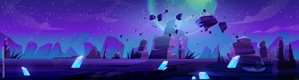 Fantasy alien planet landscape, space game background, dessert cracked ...