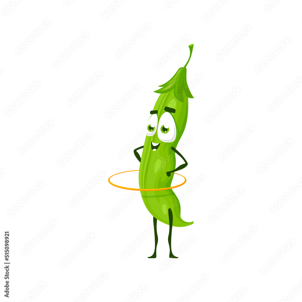 Pea vegetable cartoon character, vector veggie personage on sport and ...