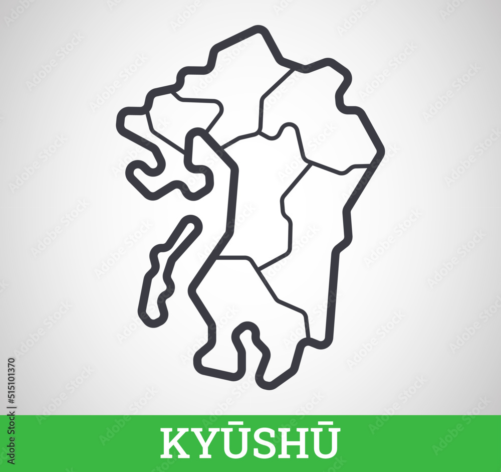Simple outline map of Kyushu region, Japan. Vector graphic illustration ...