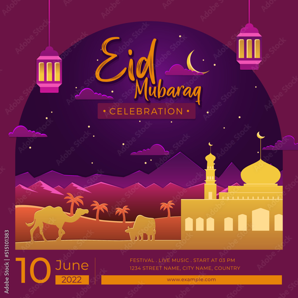Eid ul Adha Celebration Social Media Post Design. Stock Vector | Adobe ...