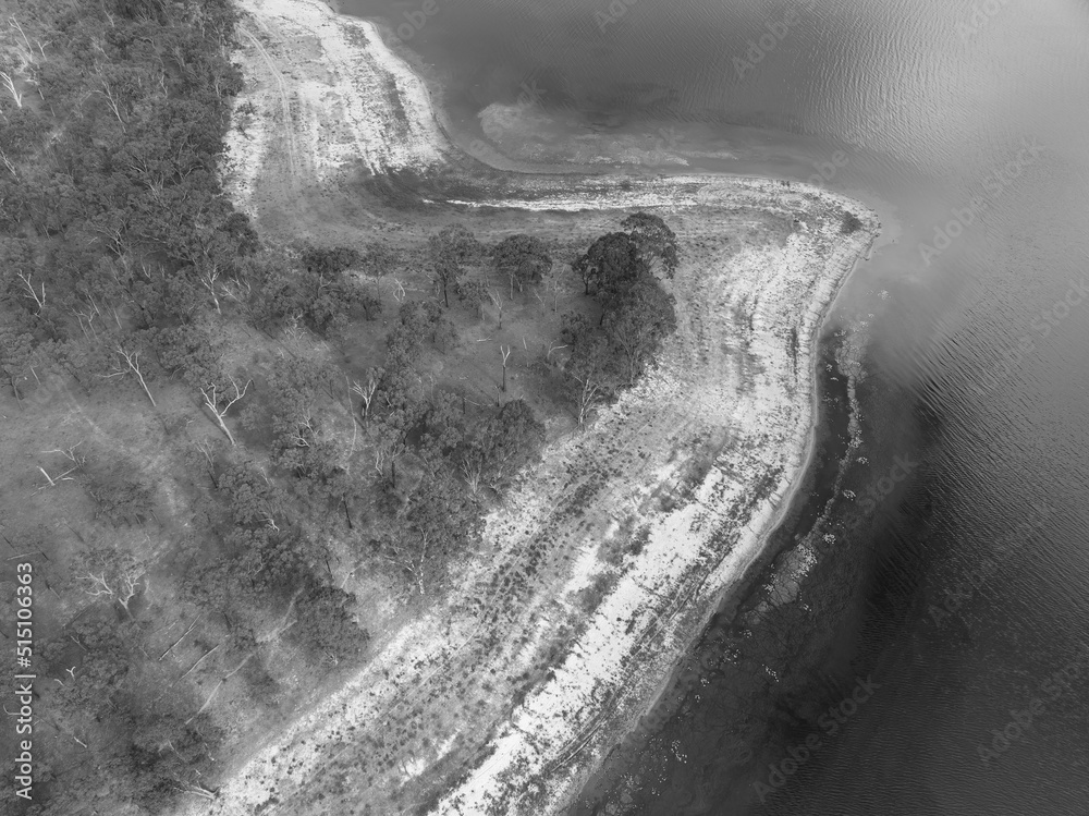 Eungella Dam Queensland Australia with low water levels showing texture ...