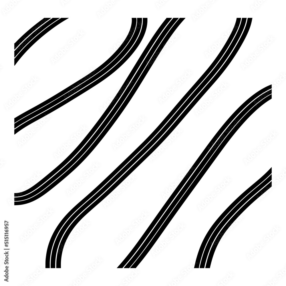 Black wavy diagonal curved lines. Flowing curvy stripes. Isolated ...