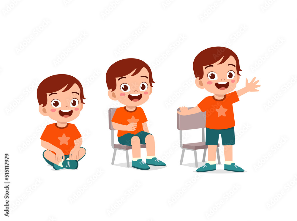 little kids with pose sit and standing Stock Vector | Adobe Stock