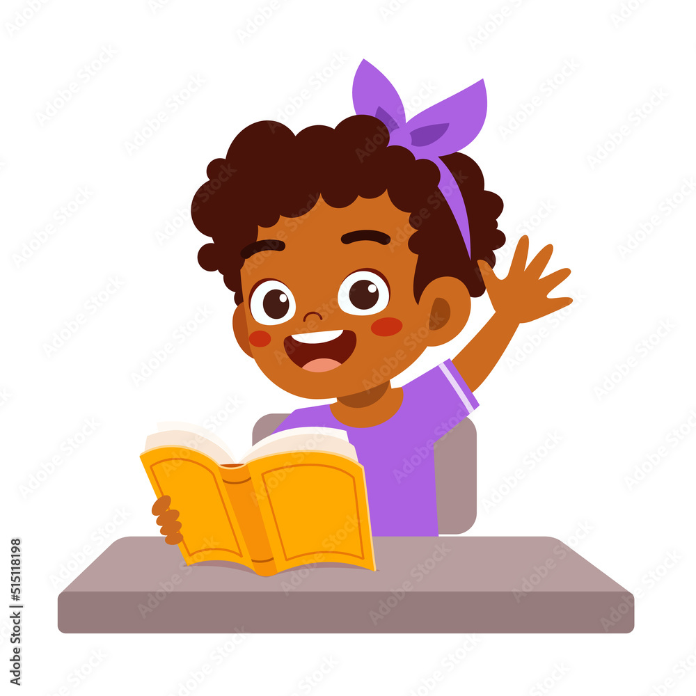 little kid raise hand to answer the question Stock Vector | Adobe Stock