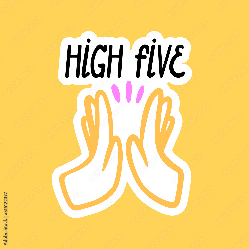 High five sticker. Outline image of two hands in doodle hand drawn ...