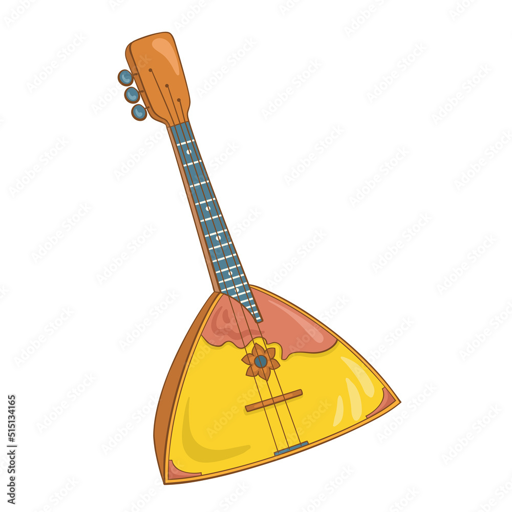 Balalaika in cartoon style. Stringed folk musical instrument. Isolated ...