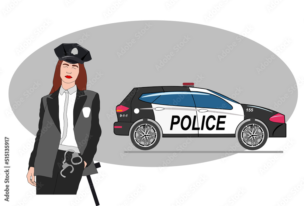 Woman police officer character portrait isolated on white background ...
