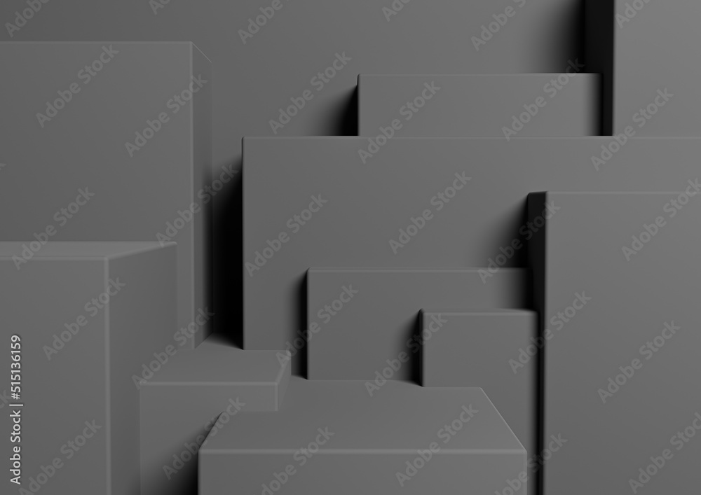 Dark graphite gray, black and white 3D rendering product display podium or stand simple, minimal ...