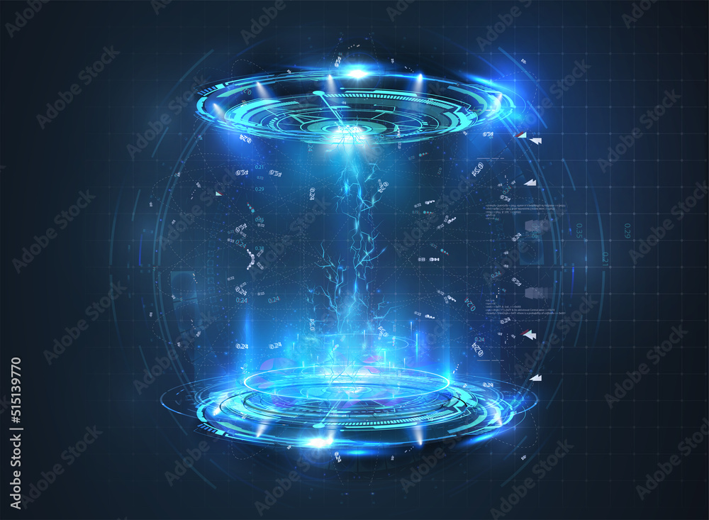 Circle portal, teleport, hologram gadget. Blank display, stage or magic ...