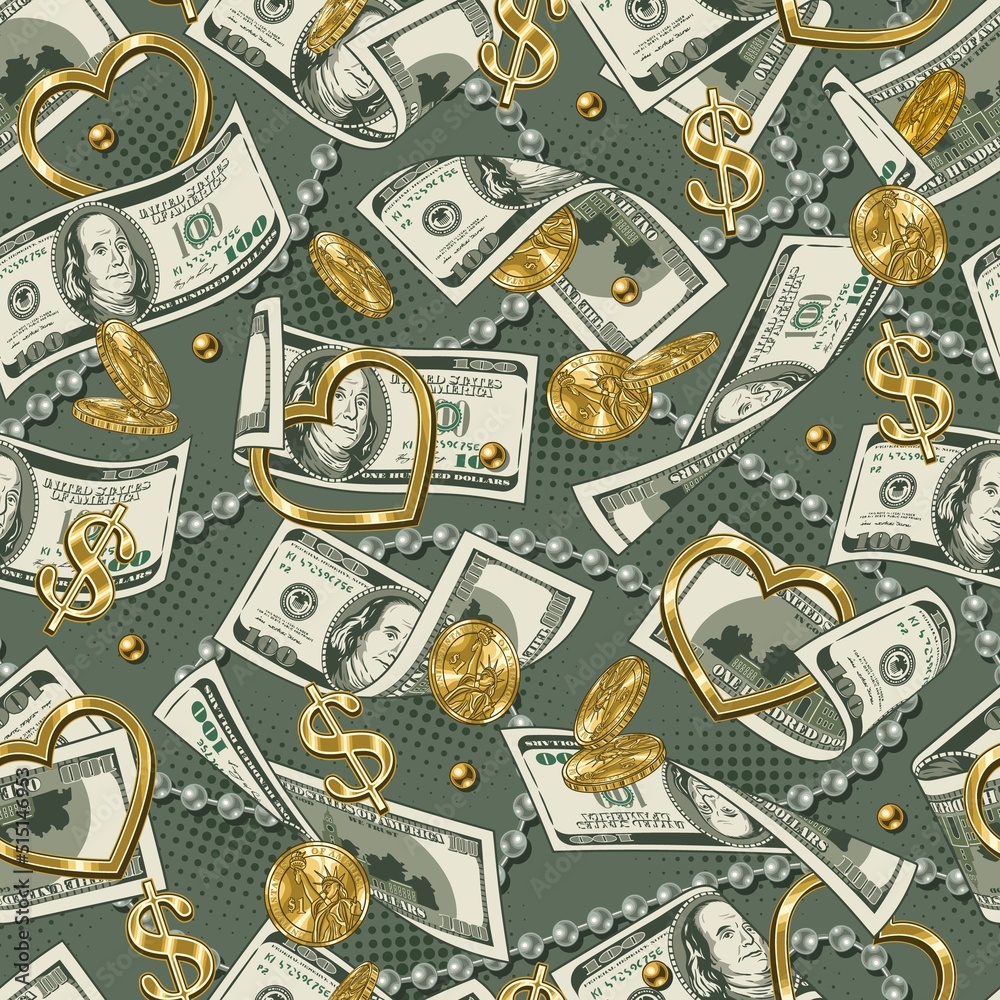 Vecteur Stock Money vintage seamless pattern with 100 US dollar bills ...