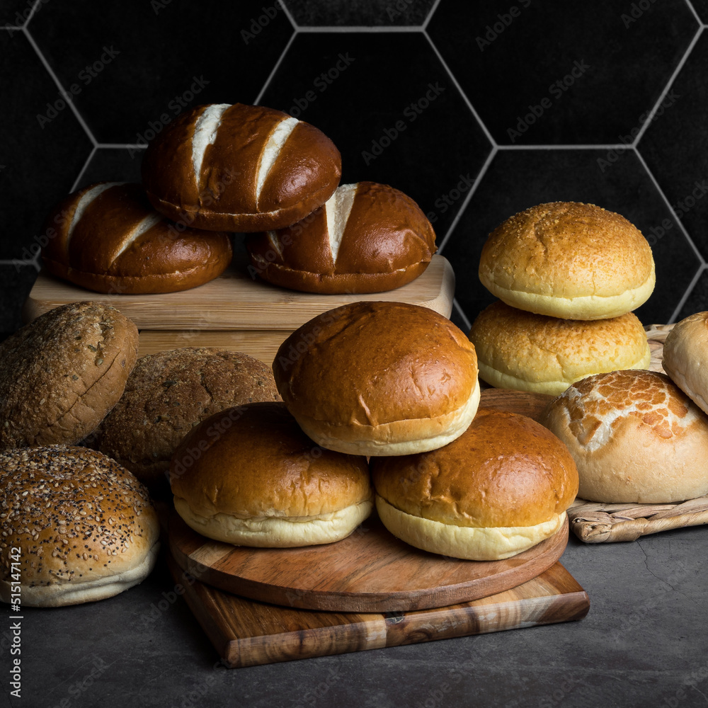 Different types of burger buns Stock Photo | Adobe Stock