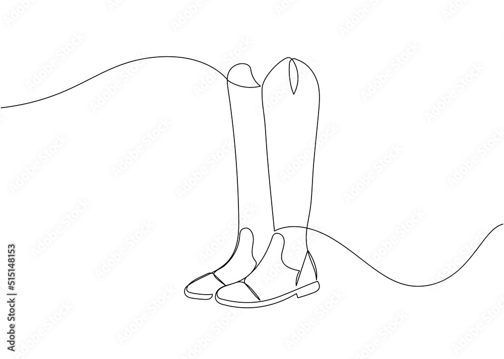 Equestrian boots one line art. Continuous line drawing of horseback ...