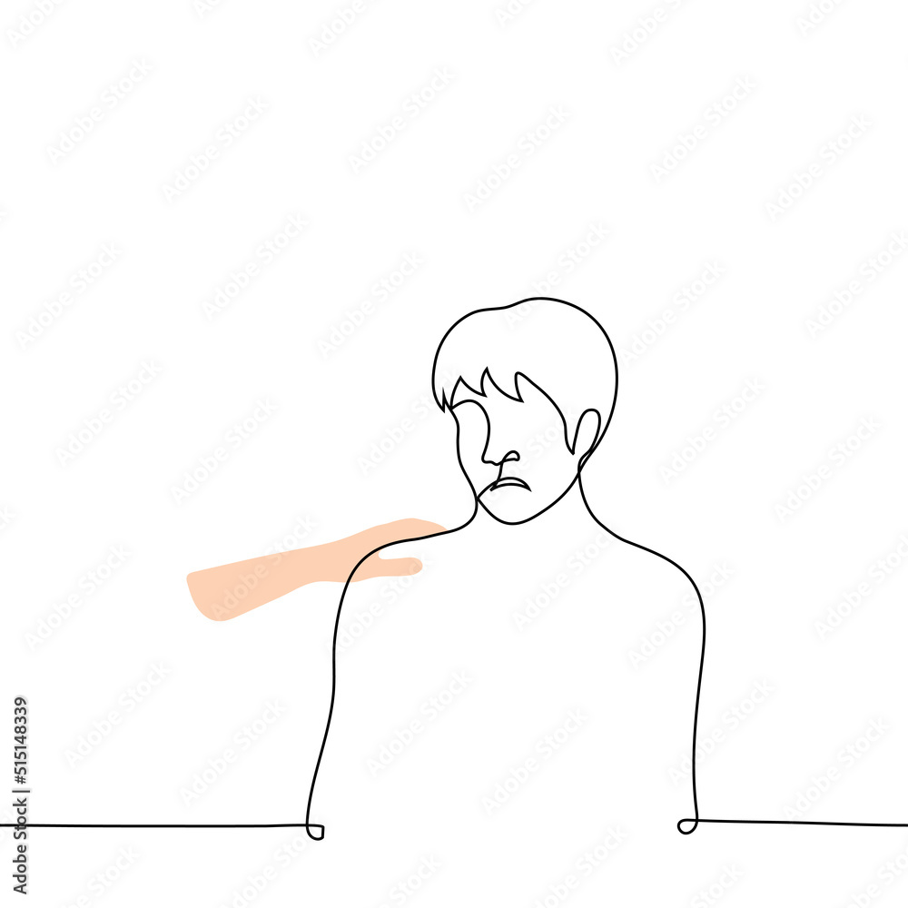 sad man being comforted - one line drawing vector. concept of ...